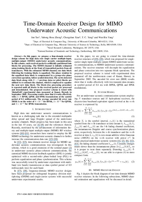 Pdf Time Domain Receiver Design For Mimo Underwater Acoustic