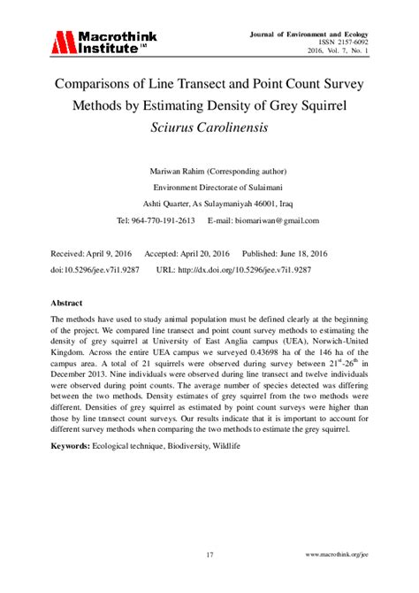 Pdf Comparisons Of Line Transect And Point Count Survey Methods By Estimating Density Of Grey