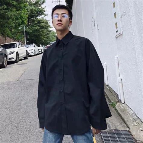 띵크모어134 와이드카라셔츠 와이드카라셔츠 흰 셔츠 남자의 긴 소매 내부 일치 봄과 가을 패션 커플 느슨