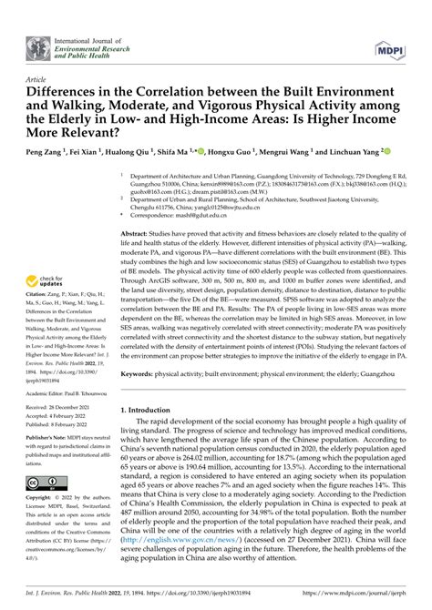 Pdf Differences In The Correlation Between The Built Environment And Walking Moderate And