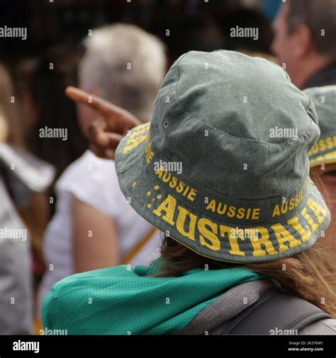 Female Supporter At The Netball World Cup Liverpool 2019 Wearing An Australia Bucket Hat