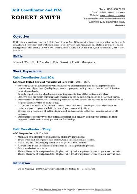 10 Unit Coordinator Resume Samples Templates For 2025