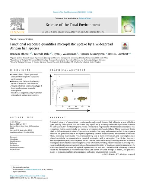 Pdf Functional Response Quantifies Microplastic Uptake By A