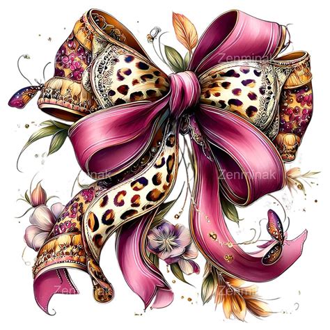 12 Png Leopard Print Bow Coquette Cheetah Lace Ribbon Clipart Pink