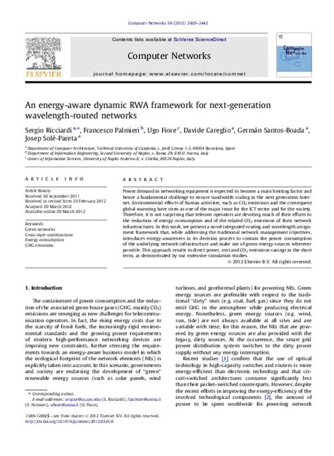 Pdf An Energy Aware Dynamic Rwa Framework For Next Generation Wavelength Routed Networks