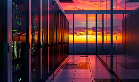 Premium Photo Panoramic View Of A Server Room At Sunset