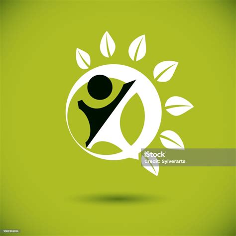 벡터 그림을 제기 도달 흥분된 추상 남자의 녹색 아이디어 창조적인 기호를 이동 합니다 건강 한 라이프 스타일은 유 채식 테마