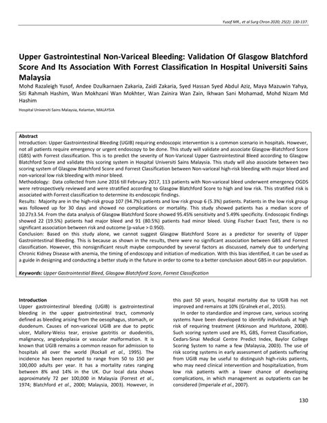 Pdf Upper Gastrointestinal Non Variceal Bleeding Validation Of