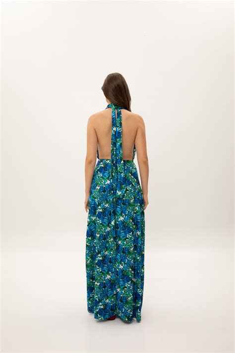 Maxi Satin Dress Blue Floral True Grace Design True Grace