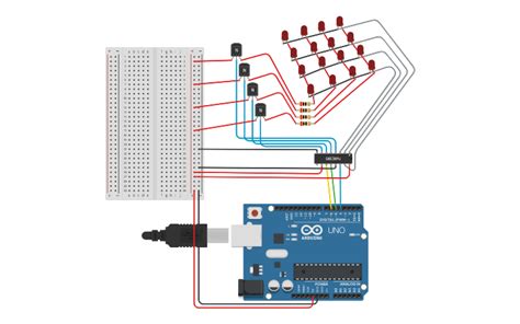 Circuit Design 4x4 Led Matrix Mit Schieberegister Und Transistoren Tinkercad