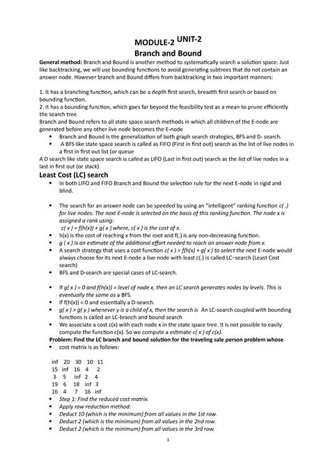 Branch And Bound Notes MODULE UNIT Branch And Bound General Method Branch And Bound Is