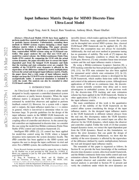 Pdf Input Influence Matrix Design For Mimo Discrete Time Ultra Local Model