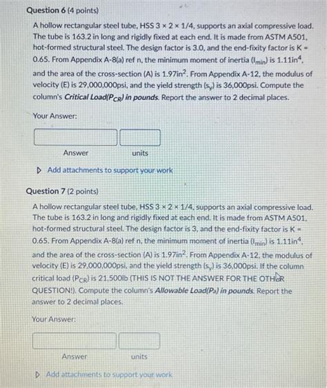 Solved Question 6 4 Points A Hollow Rectangular Steel