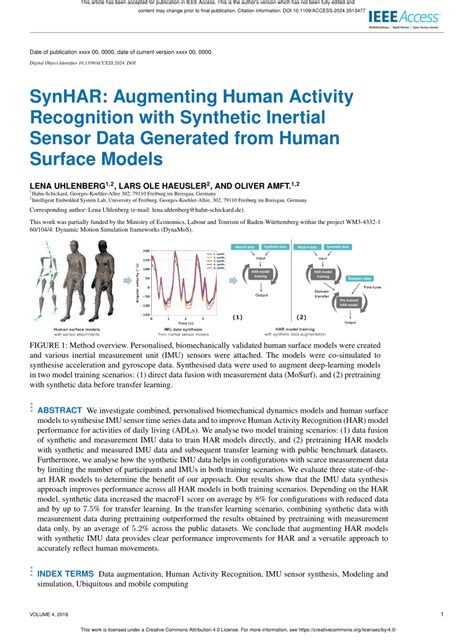 Pdf Synhar Augmenting Human Activity Recognition With Synthetic Inertial Sensor Data