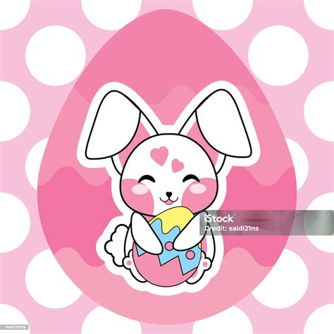 귀여운 토끼와 부활절 엽서에 대 한 적합 한 폴카 도트 배경에 계란 부활절 인사말 카드 0명에 대한 스톡 벡터 아트 및 기타 이미지 0명 4월 계절 Istock