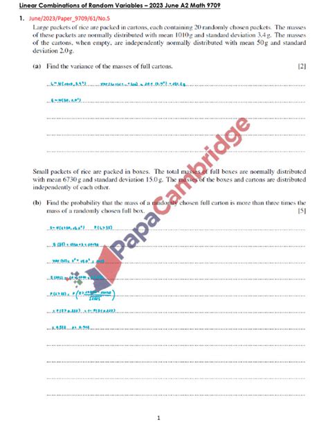 2023j Linear Combinations Of Random Variables A2 Math 9709 Pdf