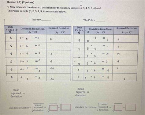 Lesson 91 2 Points 4 Now Calculate The Standard Deviation For The Journey Sample 6