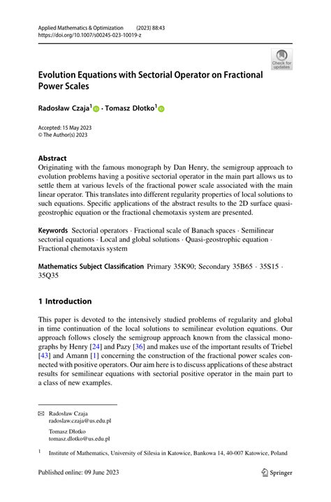 Pdf Evolution Equations With Sectorial Operator On Fractional Power