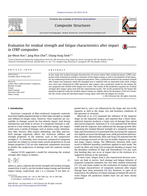 evaluation for residual strength and fatigue characteristics after