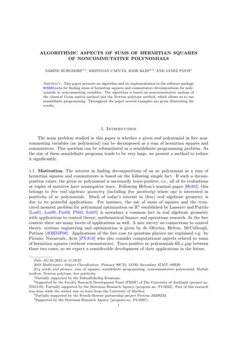 Pdf Algorithmic Aspects Of Sums Of Hermitian Squares Of Noncommutative Polynomials