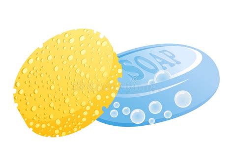 Blauwe Zeep En Gele Spons Stock Illustratie Illustration Of Shampoo