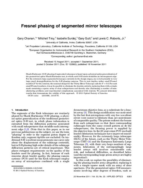 Pdf Fresnel Phasing Of Segmented Mirror Telescopes