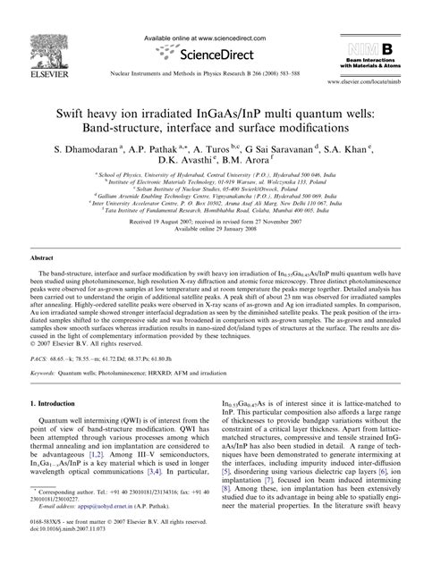 Pdf Swift Heavy Ion Irradiated Ingaasinp Multi Quantum Wells Band Structure Interface And