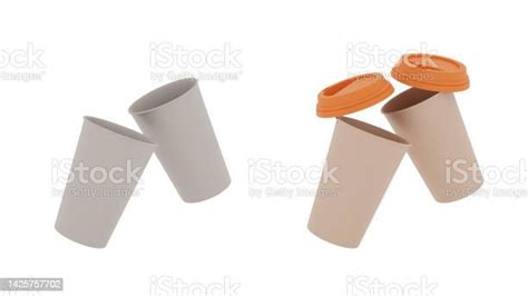 베이지 색 배경에 종이 컵 커피 주제별 배경 화면 템플릿 3d 일러스트레이션 클리핑 경로가 있는 파일 0명에 대한 스톡 사진 및 기타 이미지 Istock