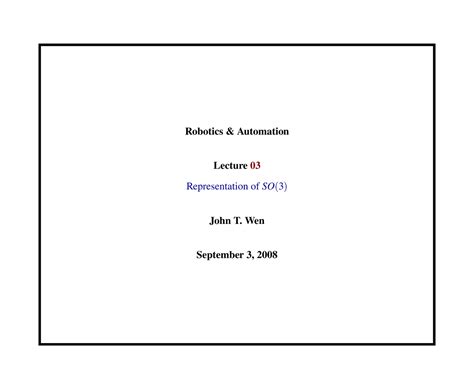 Representation Of So Lecture Slides Robotics And Automation Csci 4480 Docsity