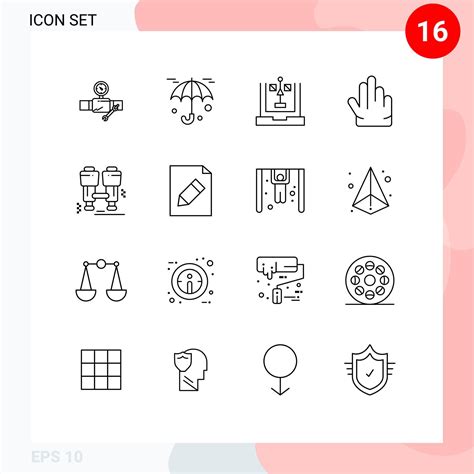 Pictogram Set Of 16 Simple Outlines Of Camping Three Coding Hand Planning Editable Vector Design