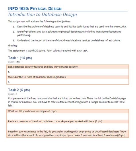 Solved Info 1620 Physical Design Introduction To Database
