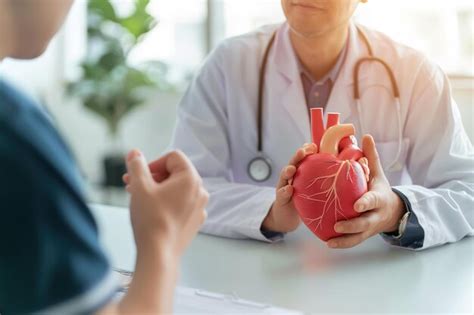 Doctor Explaining Cardiac Ischemia Using Heart Model Premium Ai Generated Image
