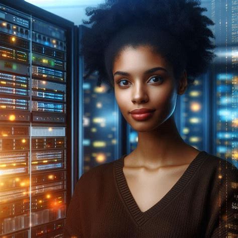 Woman Developer In Server Room Premium Ai Generated Image