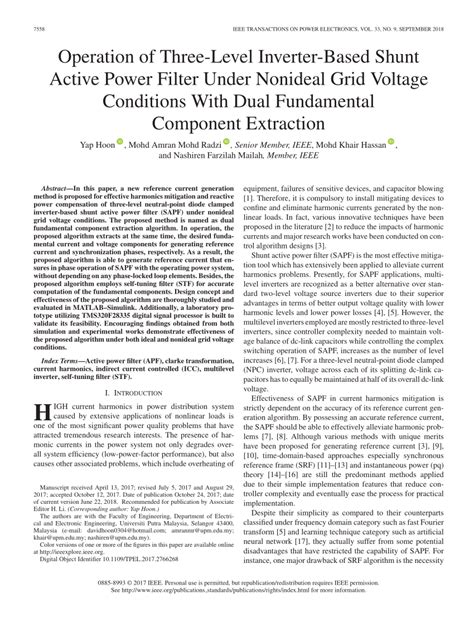 Pdf Operation Of Three Level Inverter Based Shunt Active Power Filter