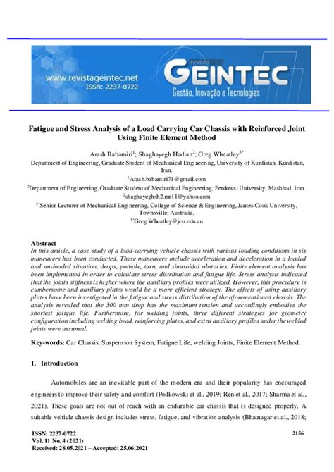 pdf fatigue and stress analysis of a load carrying car chassis with