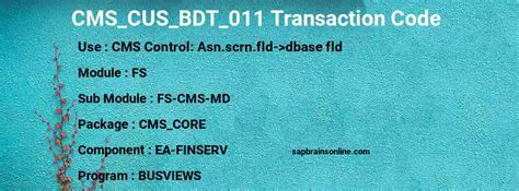 Cms Cus Bdt 011 Sap Tcode For Cms Control Asn Scrn Fld Dbase Fld