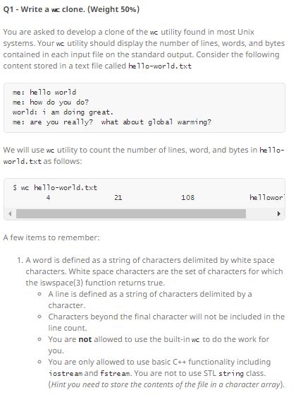 Solved You Are Asked To Develop A Clone Of The Wc Utility
