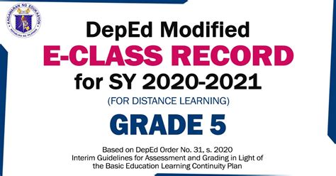 Grade 5 Modified E Class Records For Sy 2020 2021 Free Download Deped Click