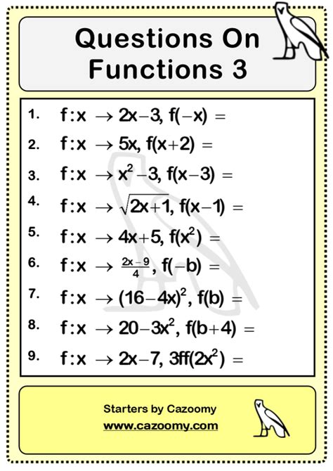 Functions Worksheets Practice Questions And Answers Cazoomy Function