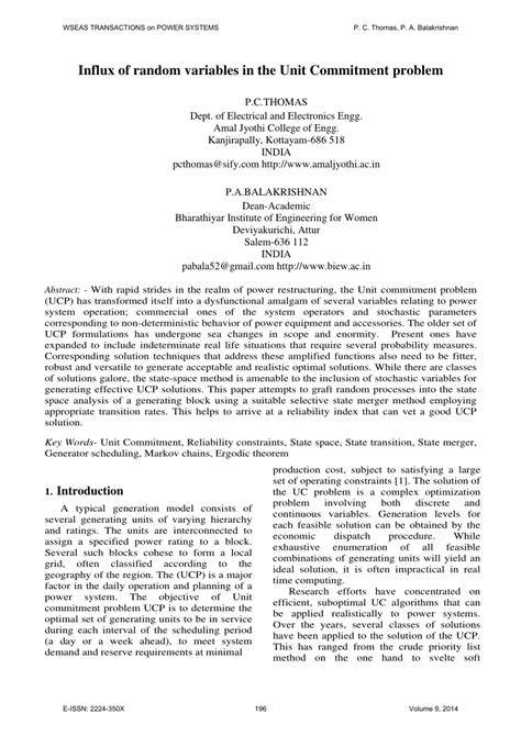 pdf influx of random variables in the unit commitment problem