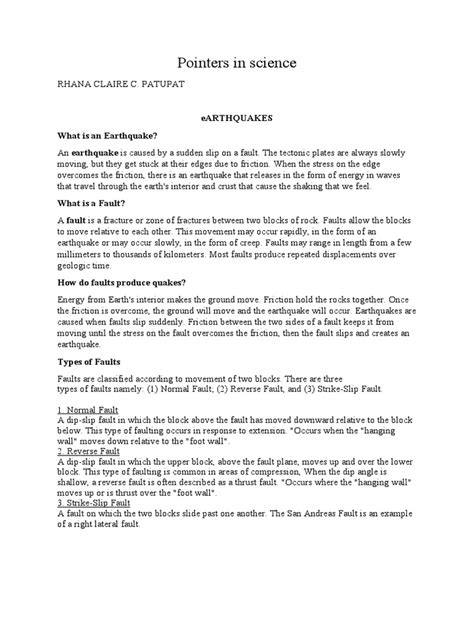 Pointers In Science Pdf Fault Geology Earthquakes