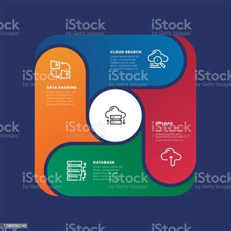 인포그래픽 디자인 템플릿입니다 데이터 공유 클라우드 검색 업로드 데이터베이스 클라우드 데이터 아이콘 5가지 옵션 또는 단계 0명에 대한 스톡 벡터 아트 및 기타 이미지