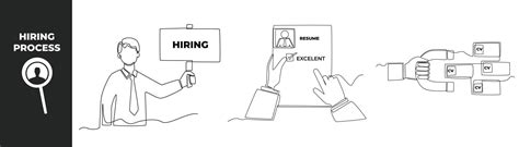 Continuous One Line Drawing Hiring Process Set Concept Hiring And Cv Resume Single Line Draw