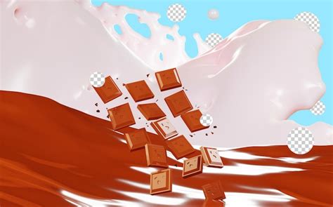 Premium PSD Broken Chocolate Bar Falling Into Hot Cocoa Hot Chocolate Milk Splashes And