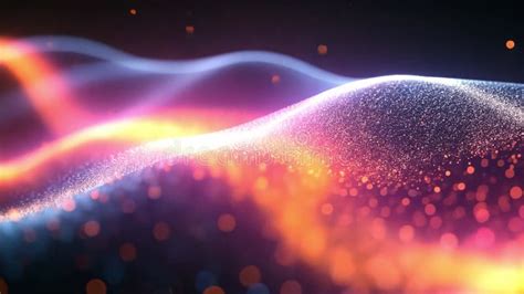 Colorful Abstract Wave Patterns Illuminated With Glowing Particles In A Dark Background Stock