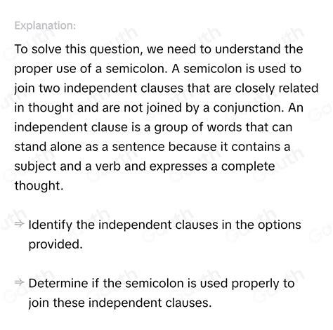 Solved Which Of The Following Sentences Properly Uses A Semicolon To