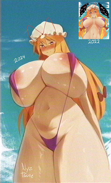 Rule 34 Bikini Blonde Hair Blush Breasts Hat Heart Shaped Pupils Huge Breasts Long Hair