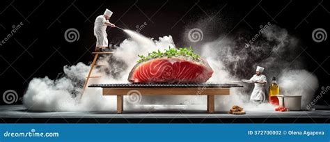 Tiny Chefs Prepare A Giant Tuna Steak With Herbs In A Surreal Dining