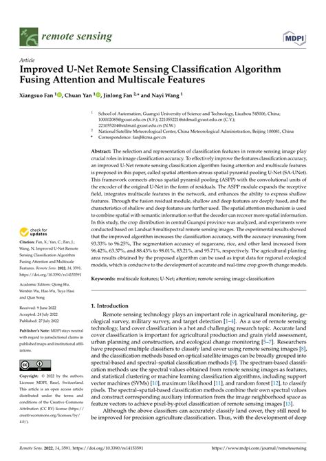 Pdf Improved U Net Remote Sensing Classification Algorithm Fusing