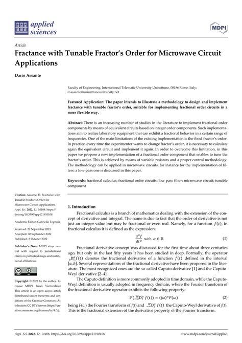 Pdf Fractance With Tunable Fractors Order For Microwave Circuit Applications